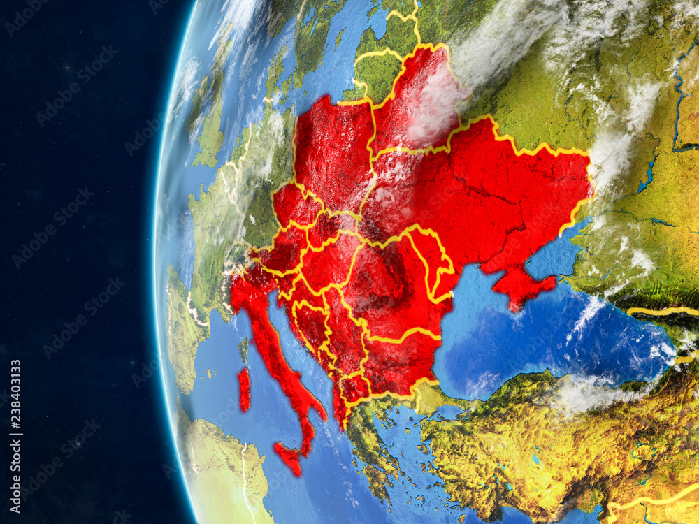 CEI countries from space on model of planet Earth with country borders ...