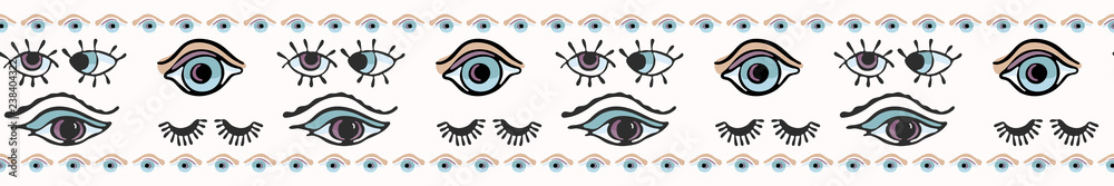 Magic All Seeing Eye Hand Drawn Seamless Vector Border Illustration ...