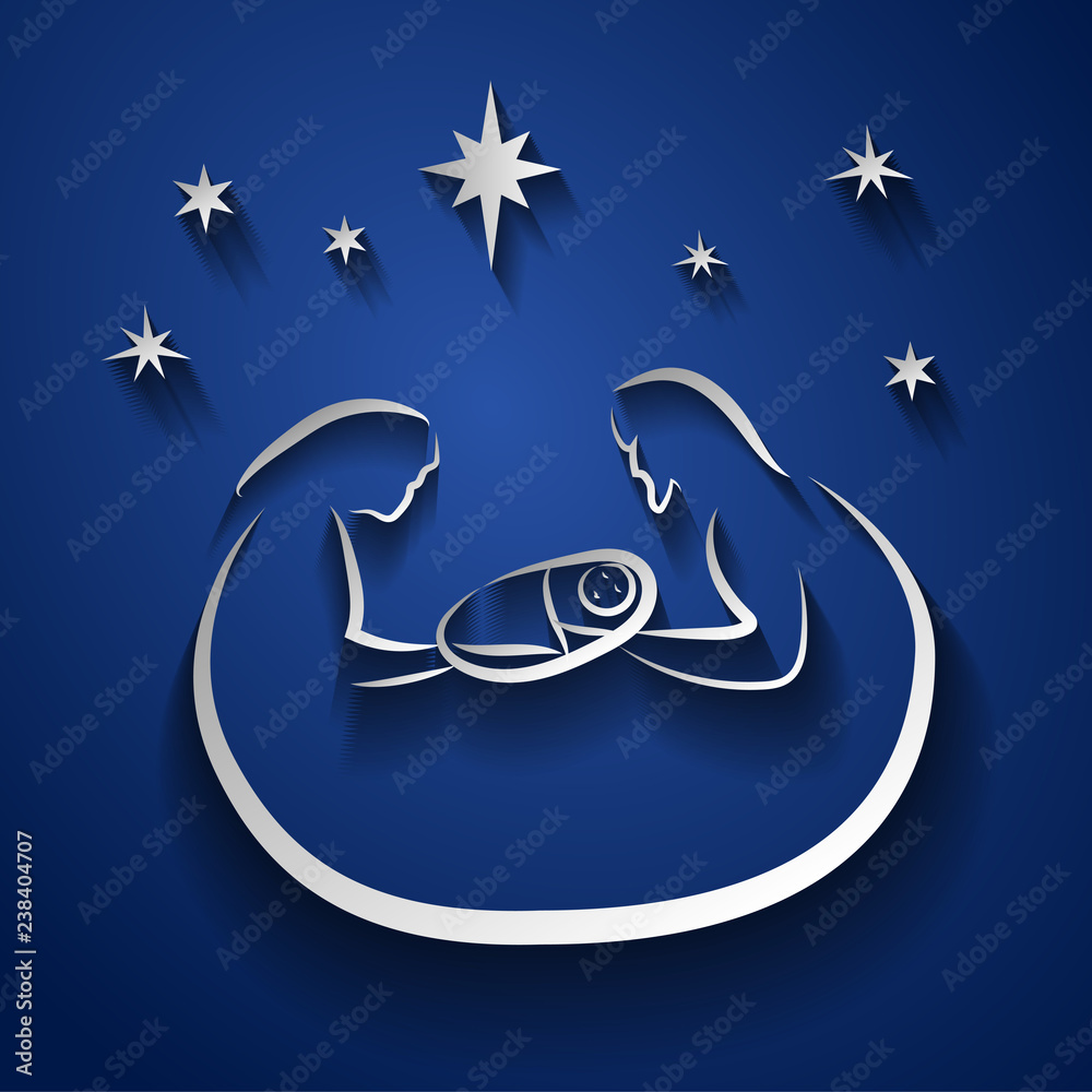 Christmas nativity scene of Joseph and Mary holding baby Jesus, hand ...