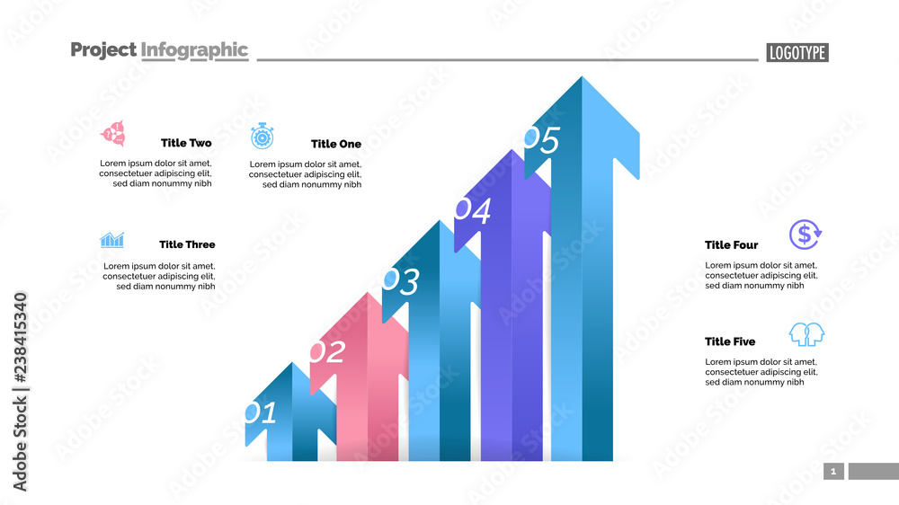Arrow diagram with five steps. Bar chart, step diagram, slide template ...