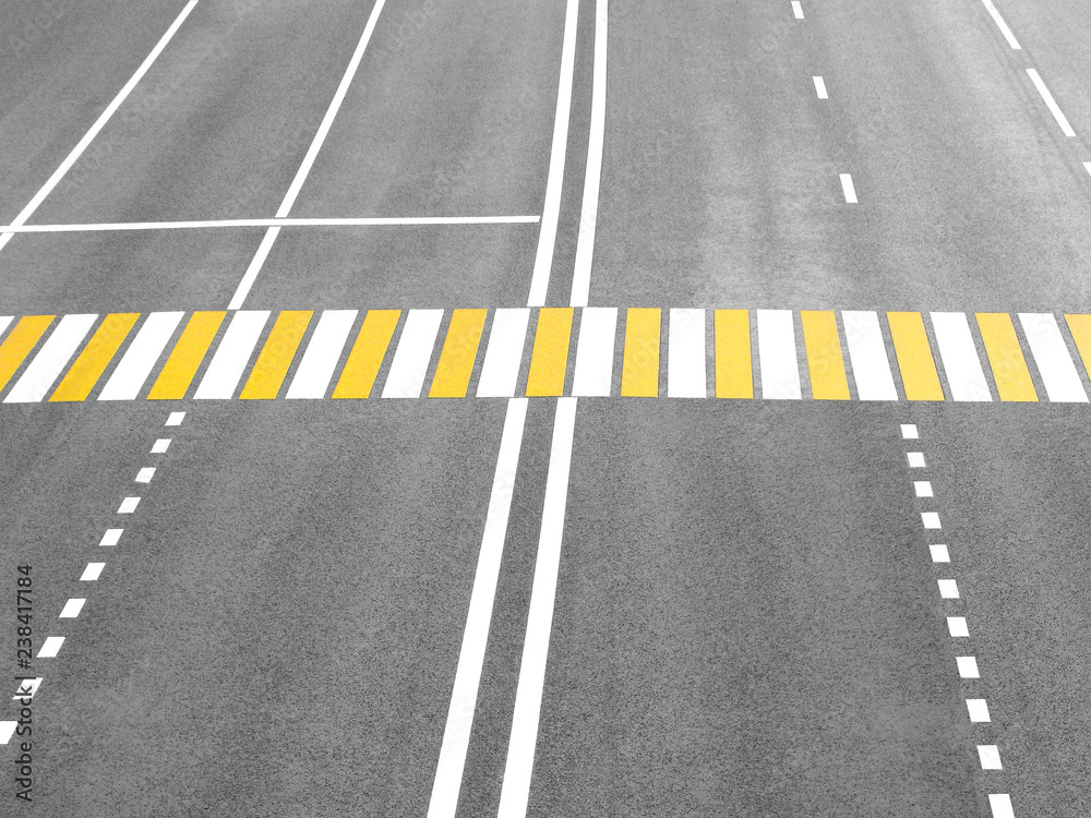 Highway with road marking and pedestrian crossing. Two-way road with ...