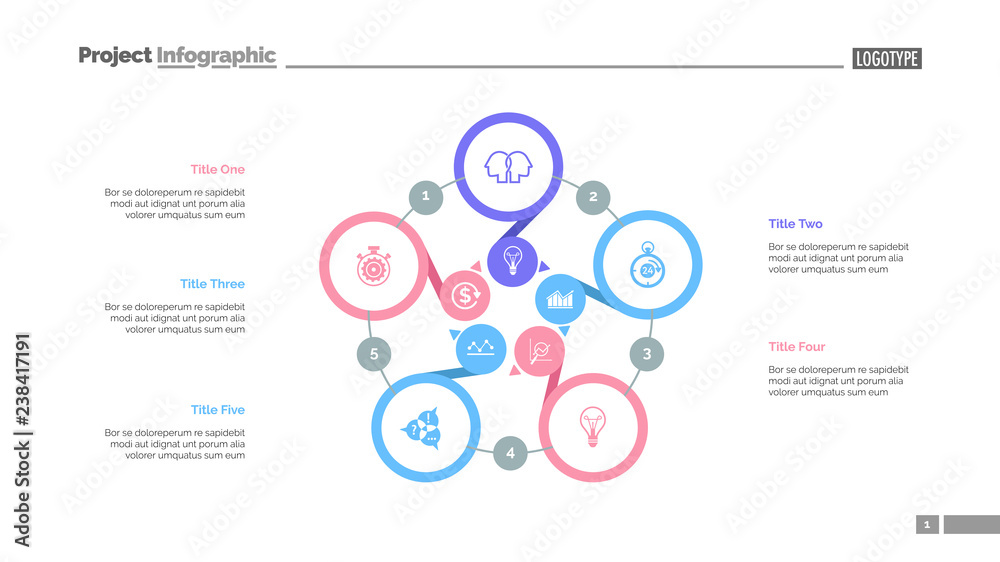 Five options process chart slide template. Business data. Step, diagram ...
