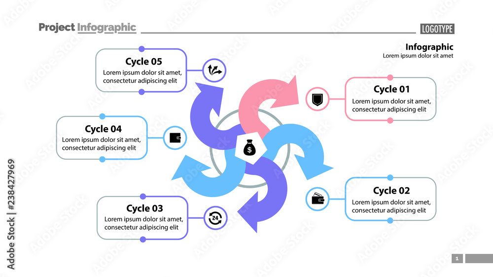 Five arrows process chart slide template. Business data. Point, diagram ...