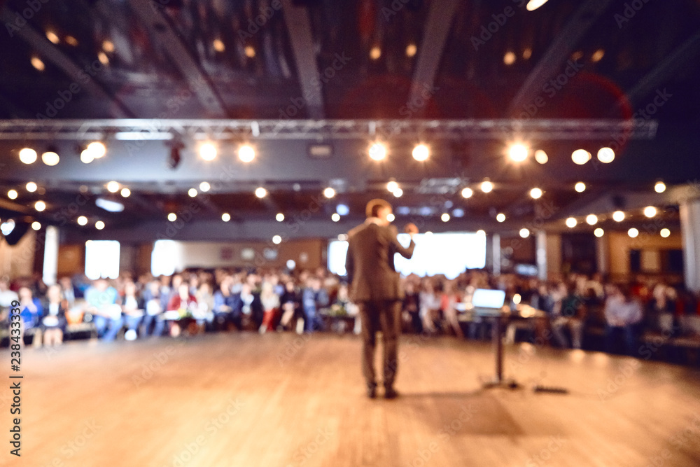 Abtract blur people and speaker in seminar lecture presentation at ...