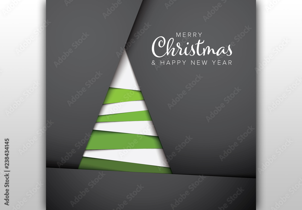 Christmas Card Layout with Abstract Paper Tree Illustration Stock ...