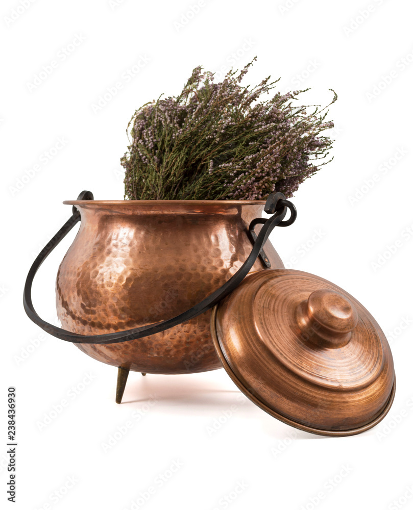 Bronze pot isolated on white background with lavander Stock Photo ...
