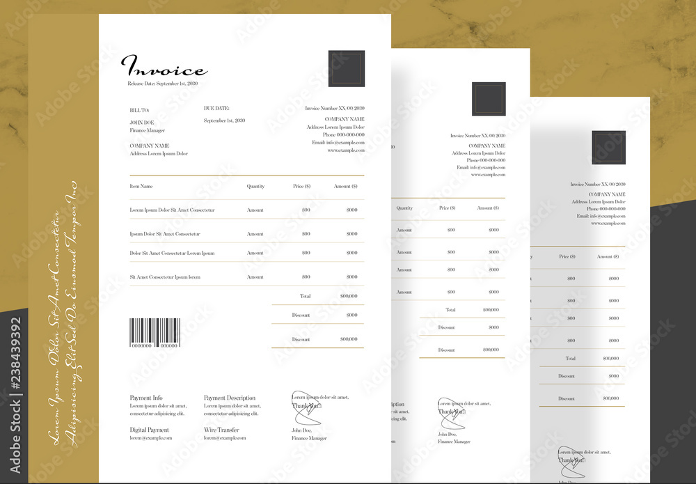 Elegant Invoice Layout with Gold Accents Stock Template | Adobe Stock