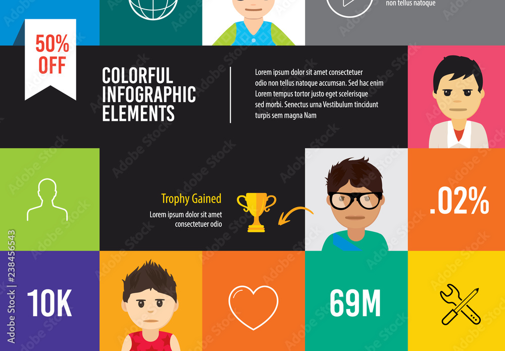 Team Infographic Layout with Icons and Boxes Stock Template | Adobe Stock