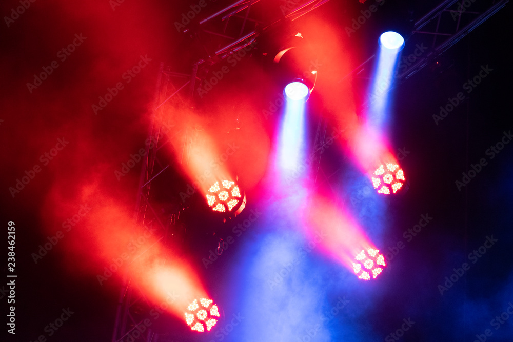 Concert lights, stage, show and excitement. Light spots in concert ...
