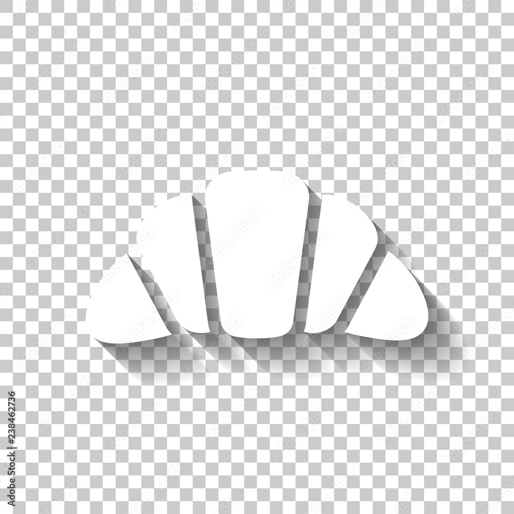Silhouette of croissant. Icon of food. White icon with shadow on ...