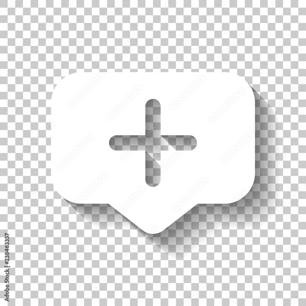 Plus in notification cloud, sign of add or reminder, social icon. White ...