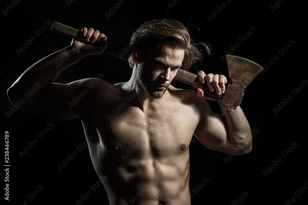 Portrait of attractive confident handsome man. Brave and serious young ...