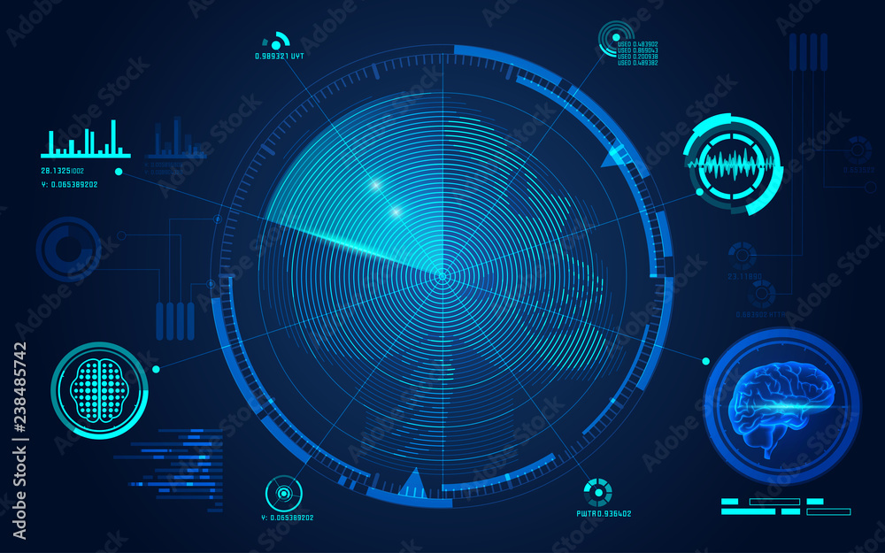 concept of face scanning, radar screen searching for brain signal Stock ...