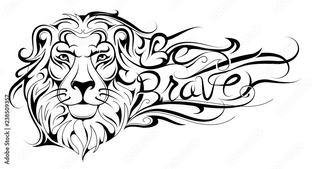 Be brave lettering Lion tattoo Stock Vector | Adobe Stock