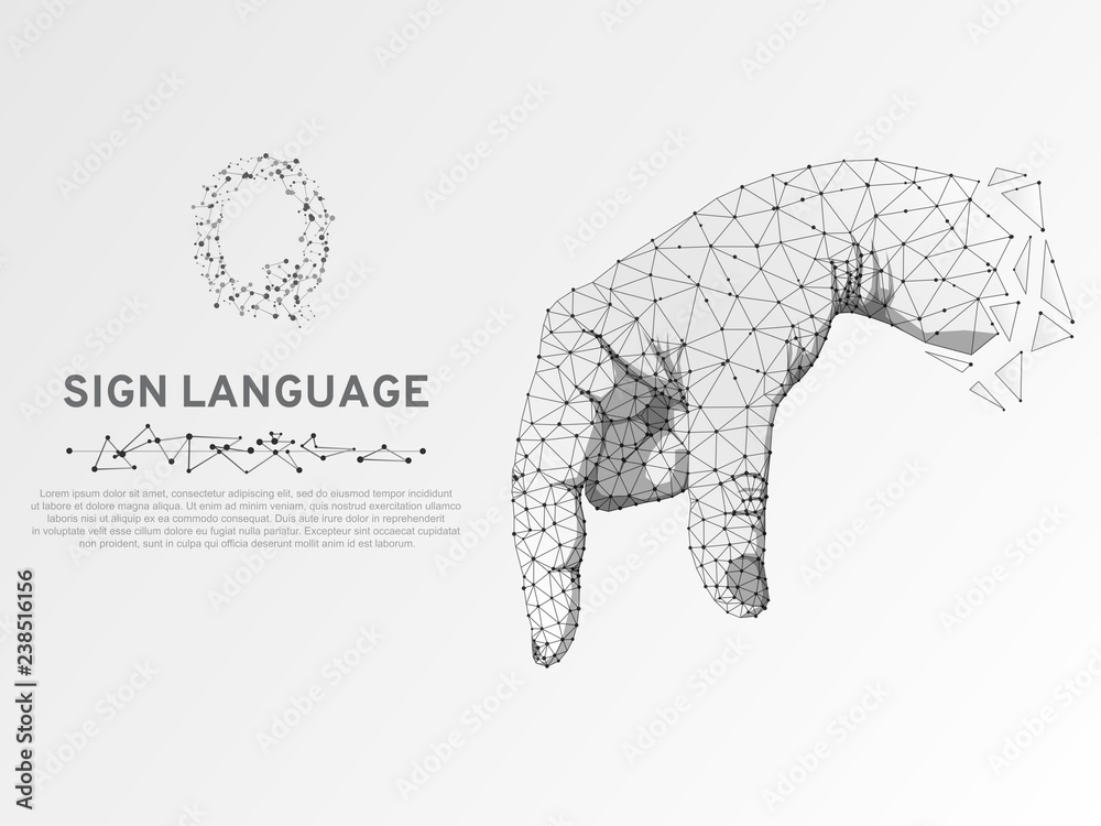 Origami Sign language Q letter, Pointing, targeting, showing 3d low ...