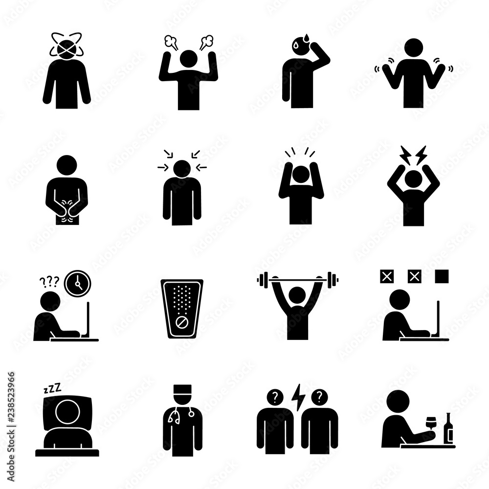 Emotional stress glyph icons set Stock Vector | Adobe Stock