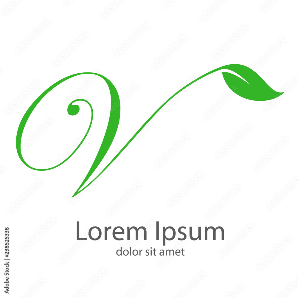Logotipo letra V mayúscula con hojas en color verde Stock Vector ...