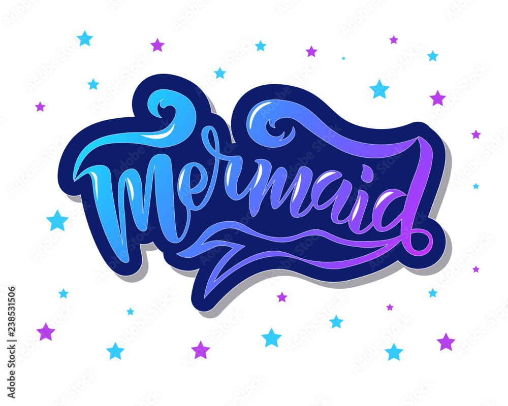 Hand sketched Mermaid text. Lettering typography for t-shirt design ...