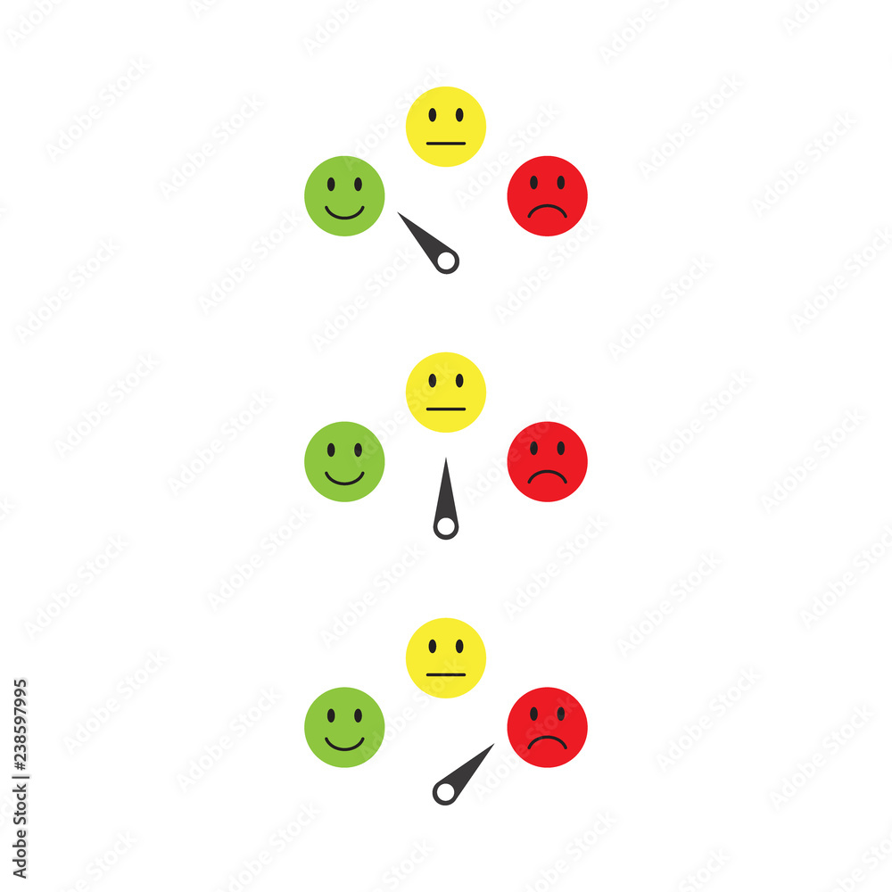 Scale with arrow from green to red and smileys. Evaluation icon ...