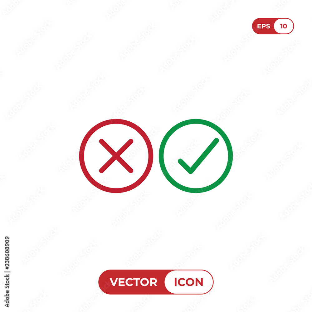 Checkmarks icon vector. Yes or no sign. True or false symbol. Stock ...