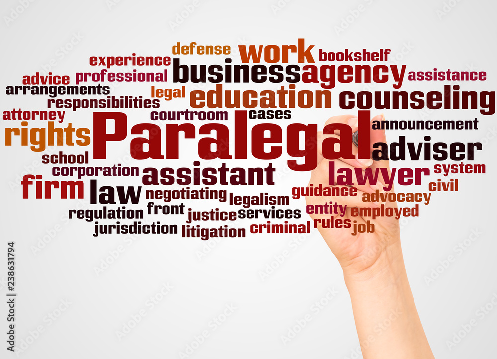 Paralegal word cloud and hand with marker concept Stock Illustration ...