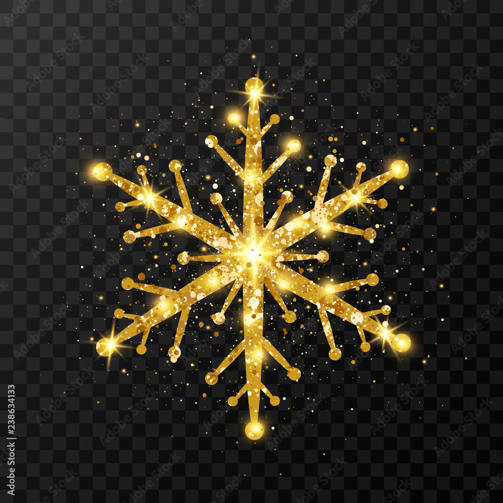 Glitter golden snowflake on transparent background. Glowing gold ...