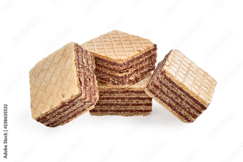 Pile of square wafer biscuits isolated on white backdrop. Stock Photo ...