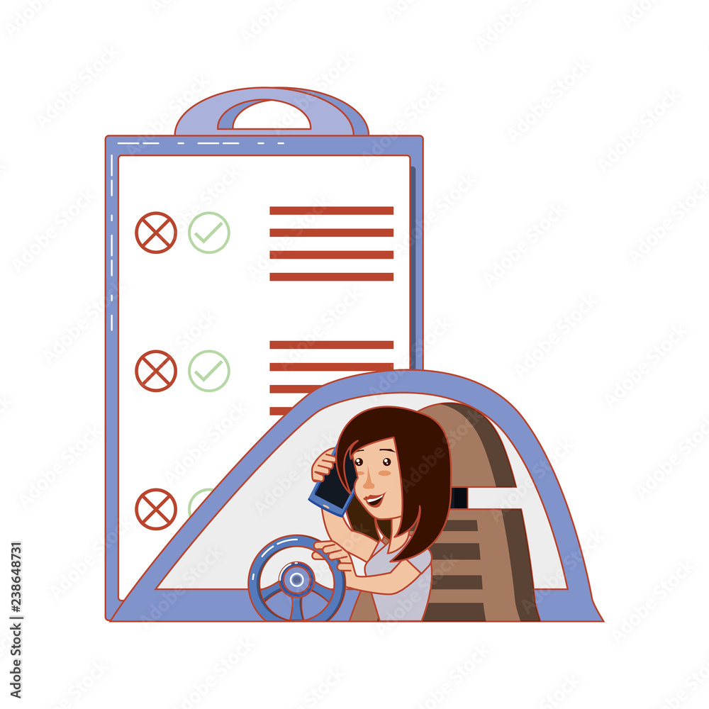woman driving cart with traffic light and checklist Stock Vector ...