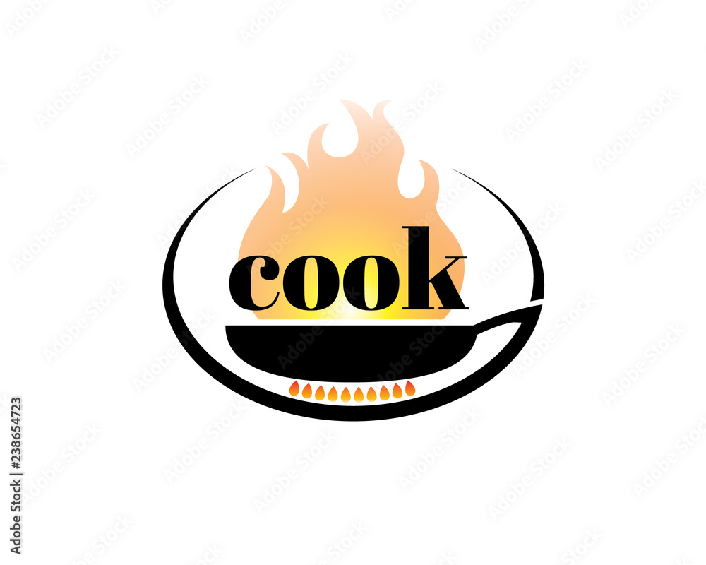word cook fire flame food restaurant chef logo Stock Vector | Adobe Stock
