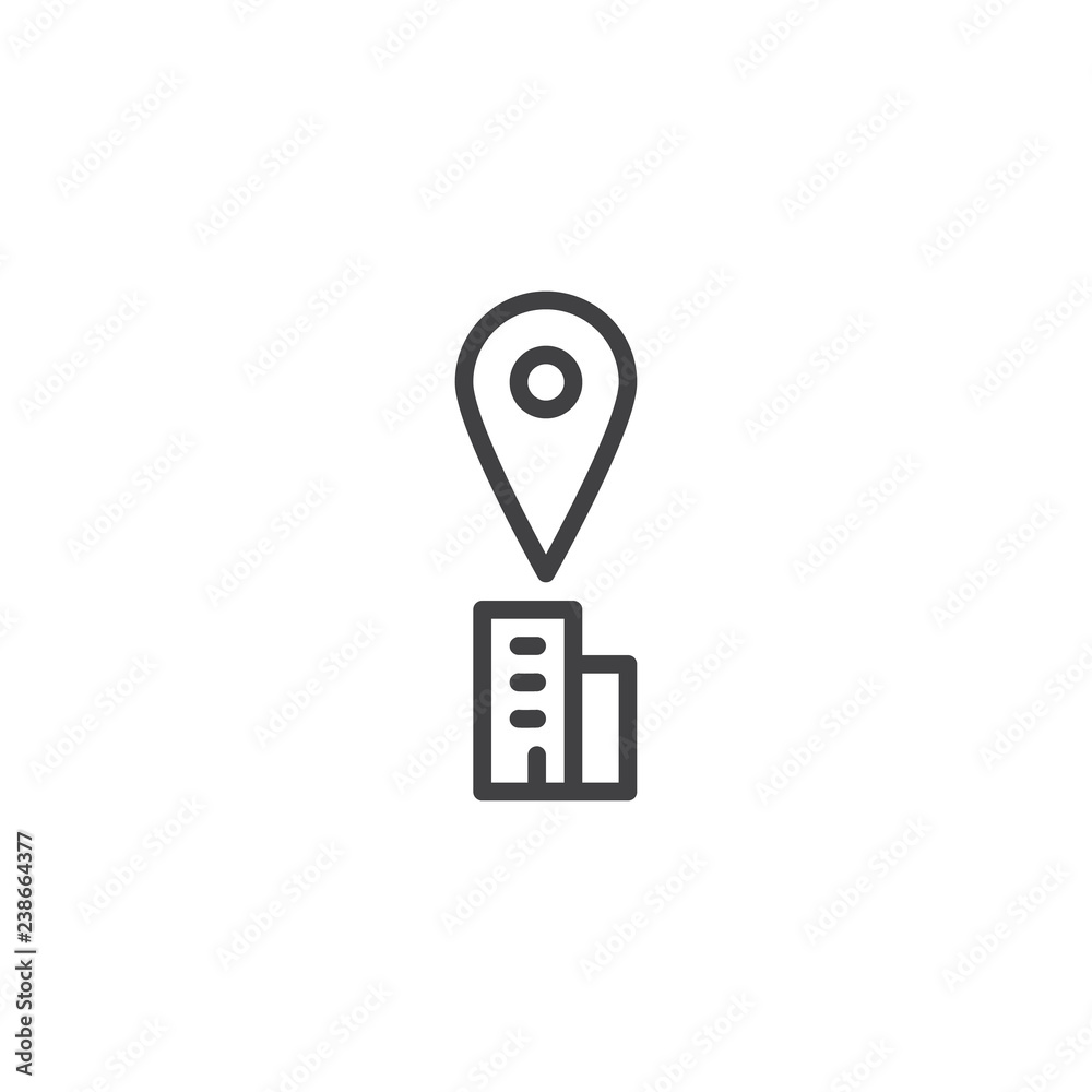 Office building location pin outline icon. linear style sign for mobile ...