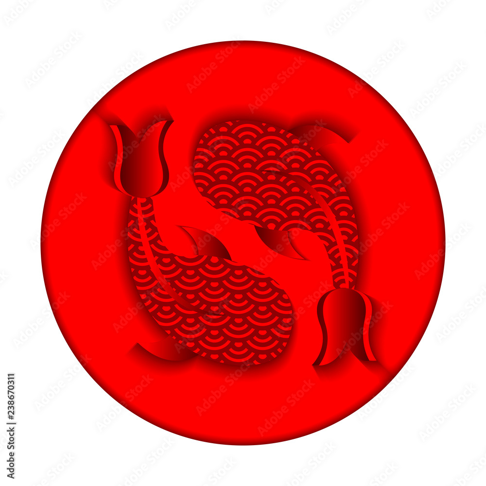 Japanese national symbol koi fish on red circle background. Koi fish ...