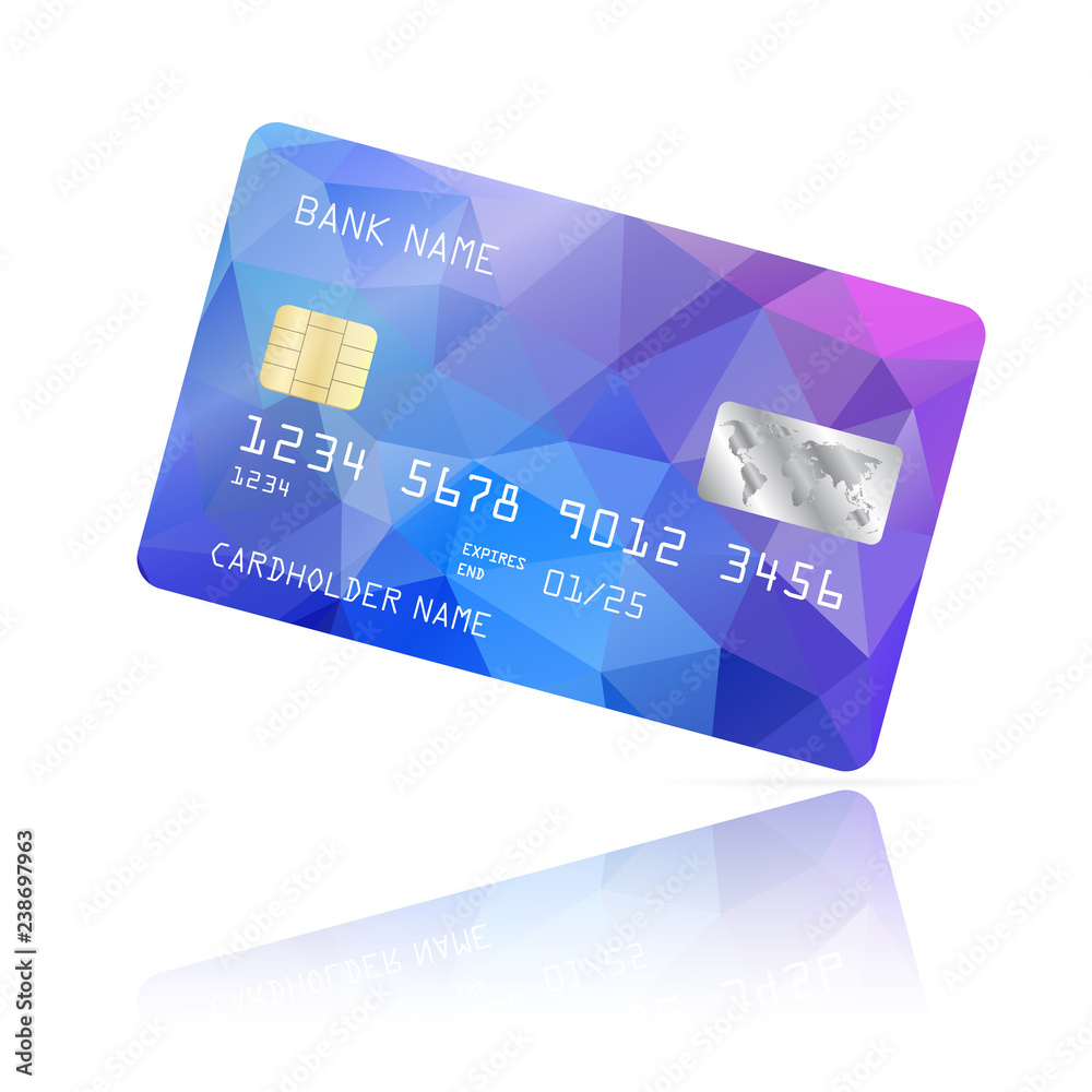 Realistic detailed credit card set with colorful blue abstract ...