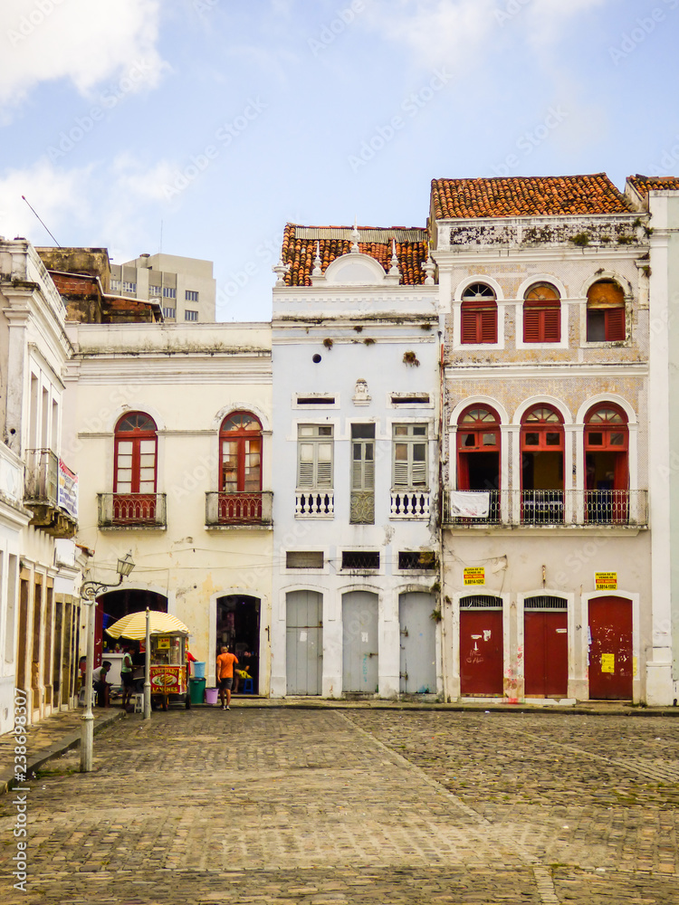 Recife, Brazil - Circa December 2018: Facade of old houses and shops in ...