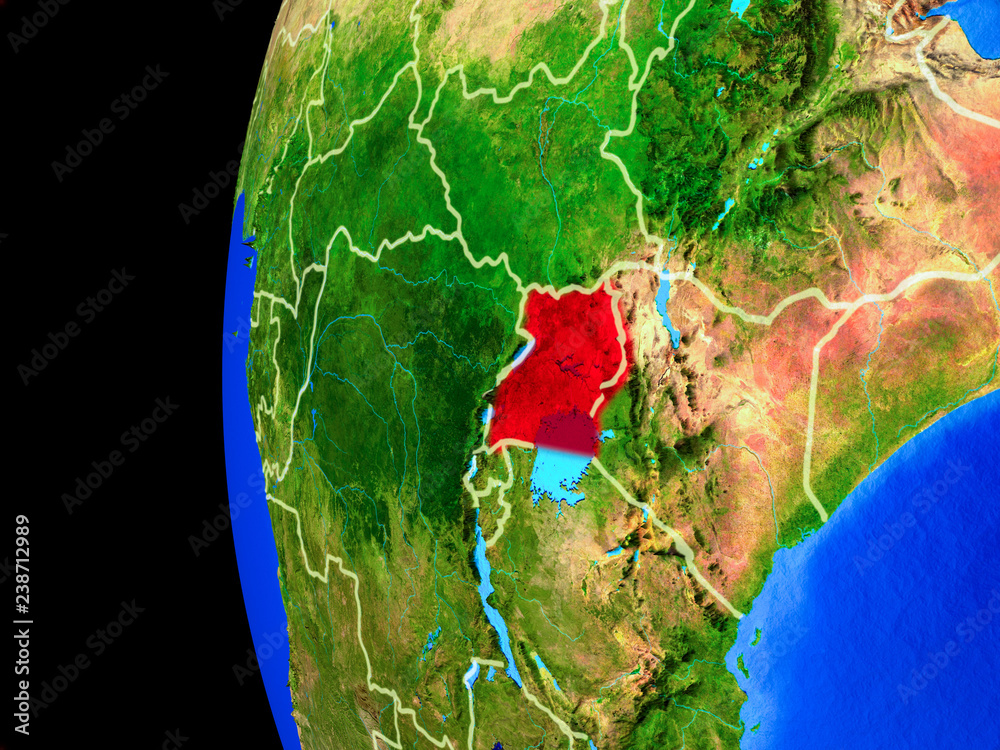 Uganda from space on realistic model of planet Earth with country ...