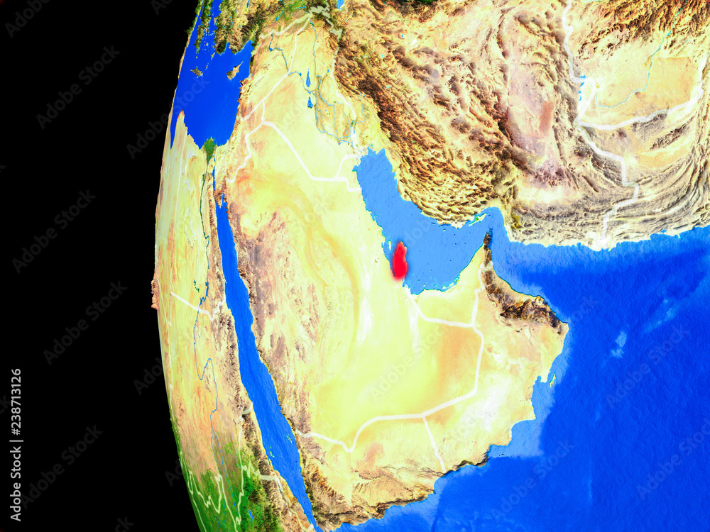 Qatar from space on realistic model of planet Earth with country ...
