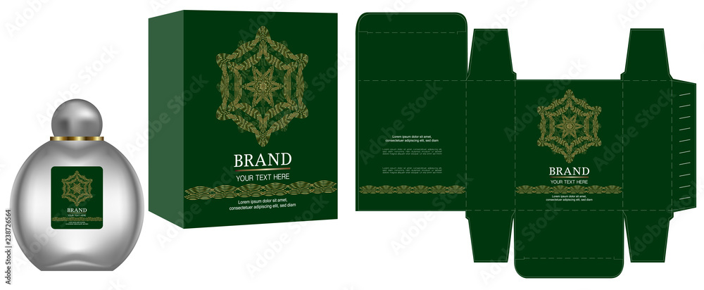 Packaging design, Label on cosmetic container with green and gold ...