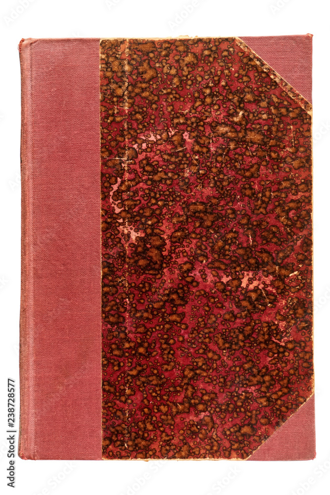 Isolated old and scratched red marbled book cover on white background ...