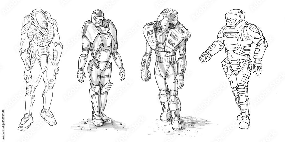 Futuristic Space Suit Drawing