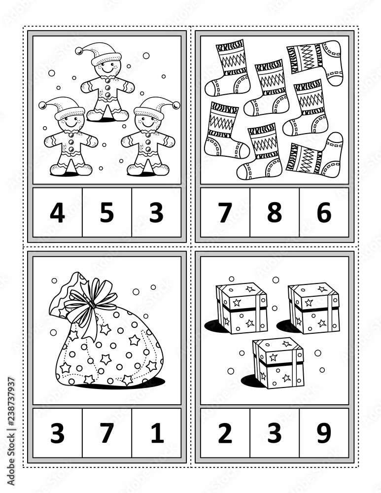 Winter holidays themed counting 1 to 10 practise for kids worksheet or ...