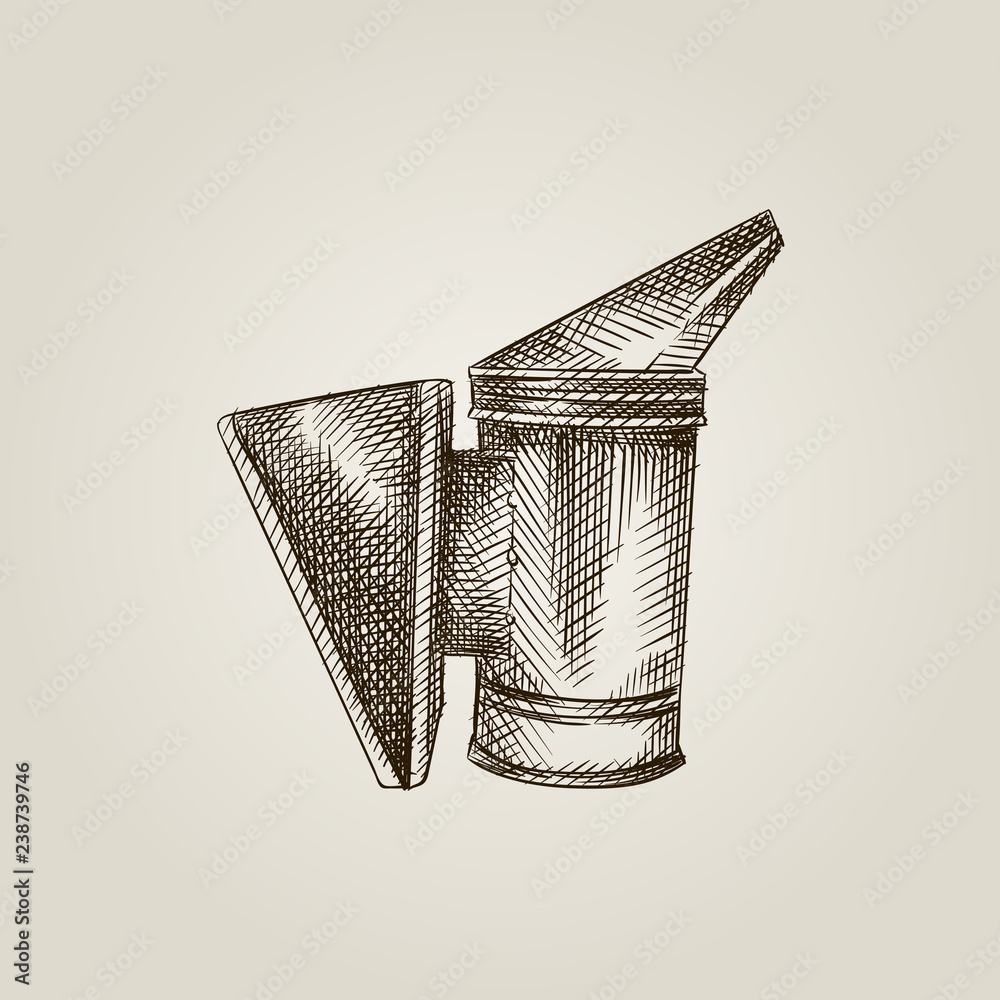 Hand Drawn bee smoker Sketch Symbol isolated on old paper background ...