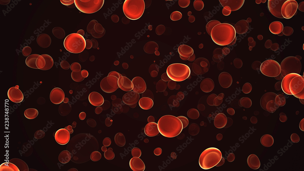 Blood cells, bacteria and virus traveling through a vein. bubble air ...