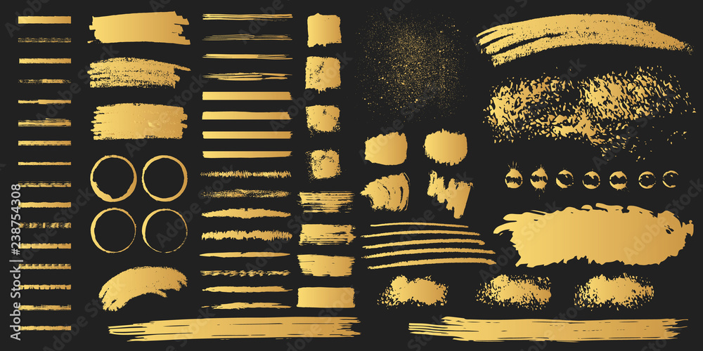 Big collection of hand drawn golden grunge torn box shapes. Vector ...