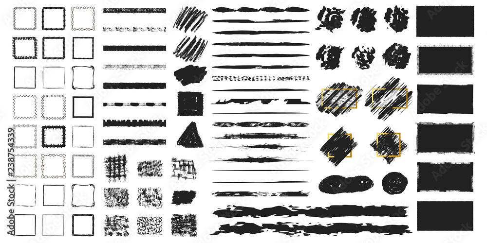 Big set of hand drawn grunge torn frames, box shapes. Vector isolated ...