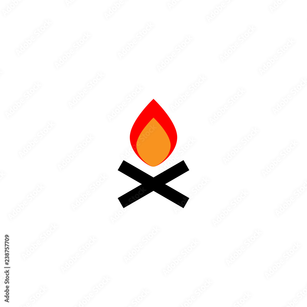 vector illustration of burning bonfire with wood isolated on white ...
