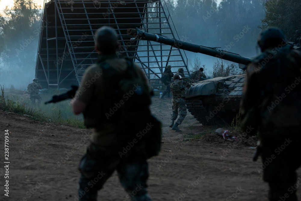 Army soldiers during the military operation. war, army, technology and ...