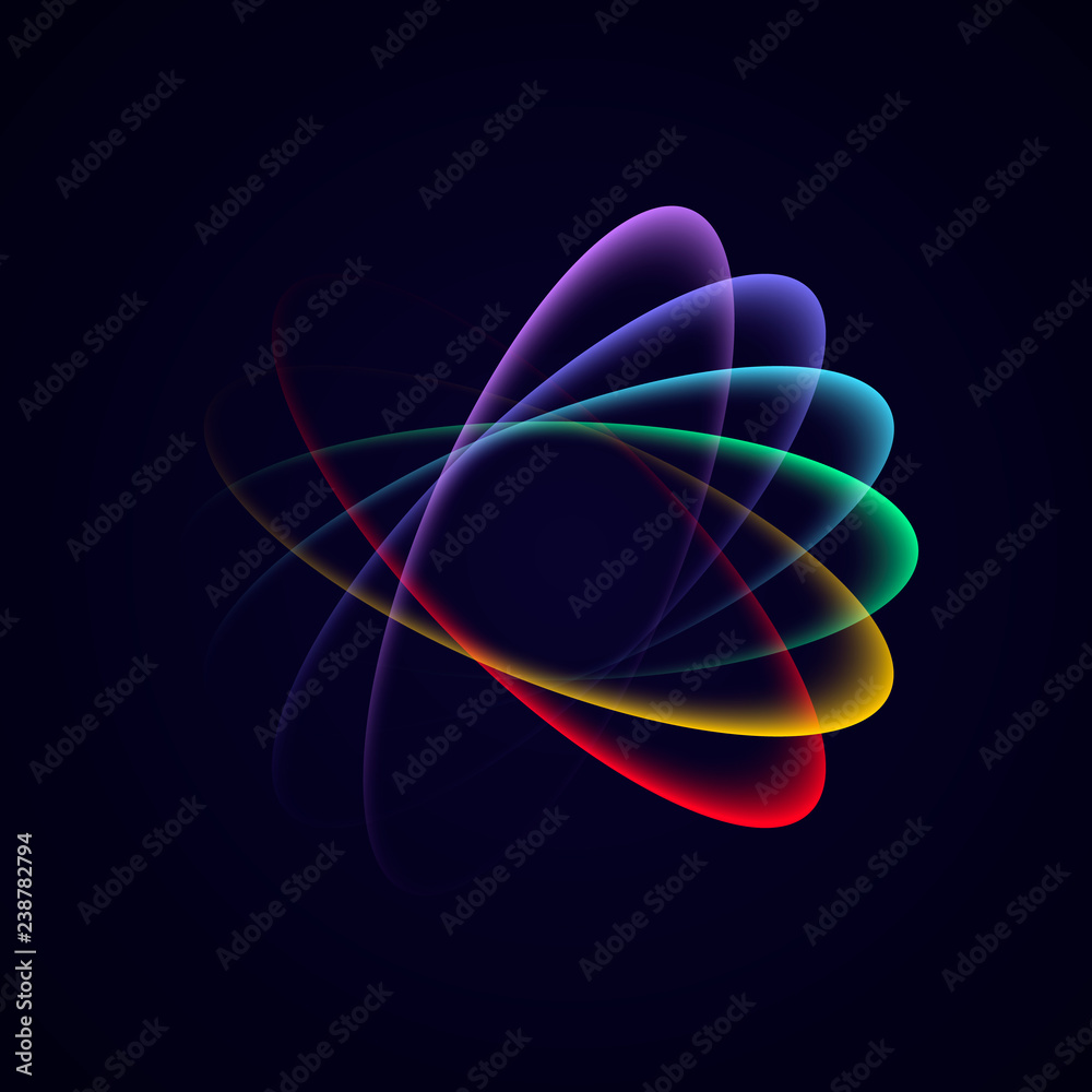 Vector neon light circle in motion. Abstract bright neon multicolor ...