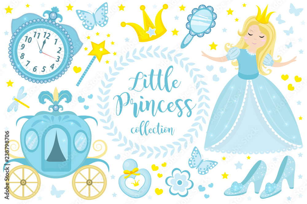 Cute little princess Cinderella set objects. Collection design element ...
