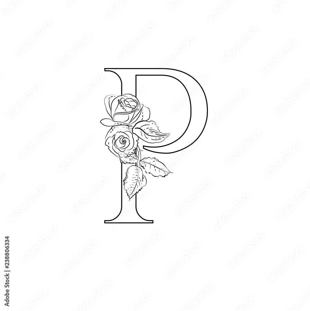 Vector floral uppercase letter. Uppercase Letter P with Flowers. Floral ...
