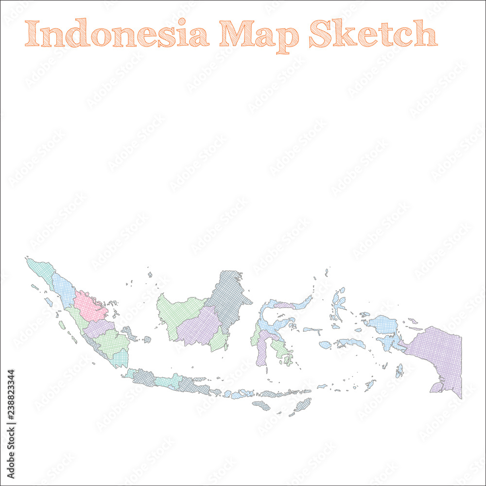 Indonesia map. Hand-drawn country. Lively sketchy Indonesia map with ...