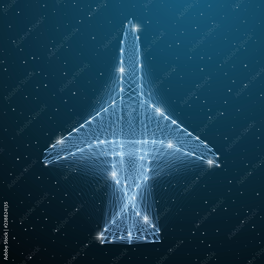 Airplane line wireframe travel transport. Abstract aircraft top view ...